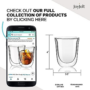 JoyJolt Glass Thermal Glass – 4pcs Borosilicate Glass Cup Set - Double Wall Glass Latte Mug - Ice Coffee Glass Cups for Hot and Cold Drinks – Durable and Dishwasher-Safe Glass Cup Double Wall – 8.4oz