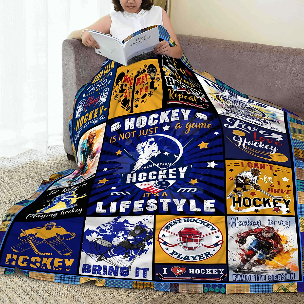 JOPJOLIW Ice Hockey Gifts, Hockey Player Blanket, Hockey Blanket for Boys, Hockey Gifts for Men Boys, Winter Gifts for Hockey Lovers, Hockey Player Gifts Warm Flannel Throw Blanket 50"X60"
