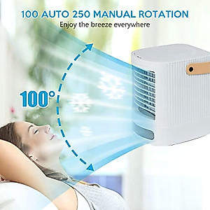 Longzhuo Portable Air Conditioner, 4 in 1 Evaporative Air Cooler with 600ml Water Tank, 7 Night Light Portable Air Cooler, Personal Desktop Cooling Fan for Car Home Camping Room