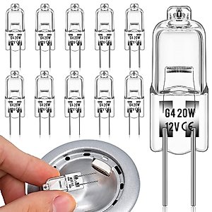 DORESshop Halogen Light Bulbs, 10 Pack G4 Bulb, Halogen Light Bulbs 2 Pin 12V 20W T3 Bi-Pin G4 Base Long Lifetime Dimmable 3000K Halogen Bulbs for Under Cabinet Puck Light, Chandeliers