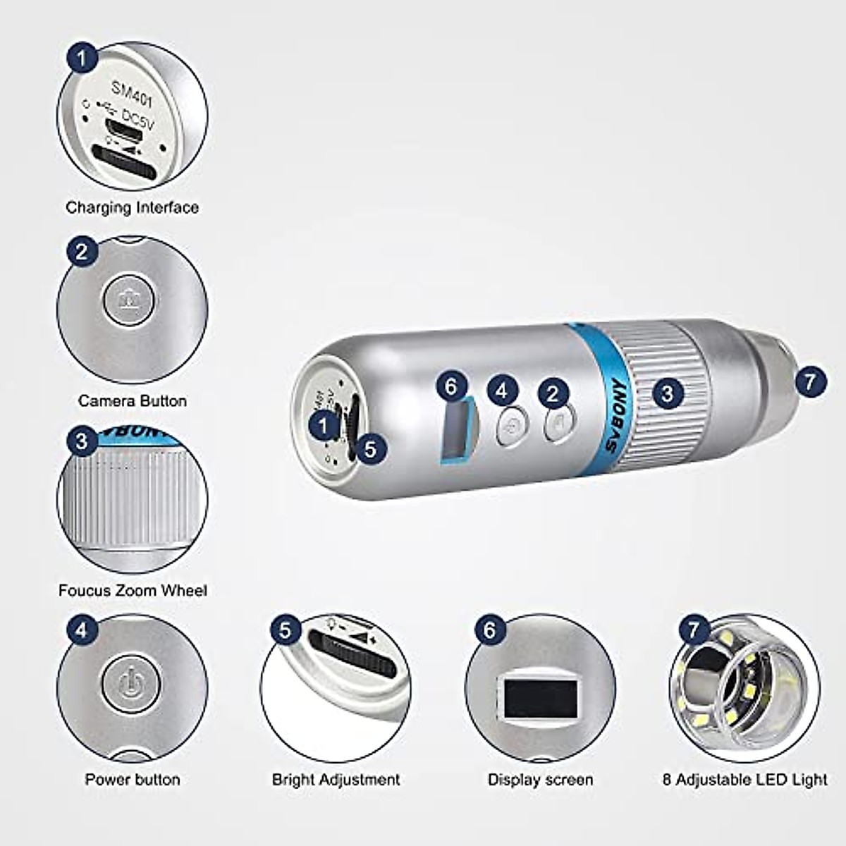 SVBONY SM401 Wireless Digital Microscope, Handheld USB HD Inspection Camera, 50x-1000x Digital Microscopes with Adjustable Stand Holder, Compatible with iPhone, iPad, Android, Mac, Windows Computer