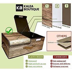 Double Compartment X-Large Collapsible Multi-Use Storage Bins with Dual Lids, Fold-up Cloth and Home Décor Dual Space Storage Caddy Box, Two Compartment Closet Chest (Pack of 2, Reclaimed Wood)