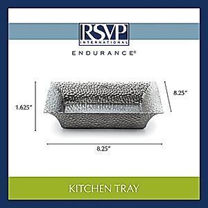 RSVP International Endurance Collection Stainless Steel Kitchen Counter Decor, Sponge & Dish Soap Sink Protector Tray/Holder, Dishwasher Safe, 8.25" Square, Embossed Matte Silver