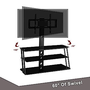 Swivel Floor TV Stand Height Adjustable Bracket Entertainment Stand for 32 to 65 inch TV | 3-Tier BlackTempered Glass Multi-Function TV Stand (New Black)