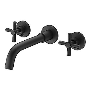 sumerain Matte Black Bathroom Faucet,Wall Mount Black Bathroom Faucets and Rough-in Valve Included