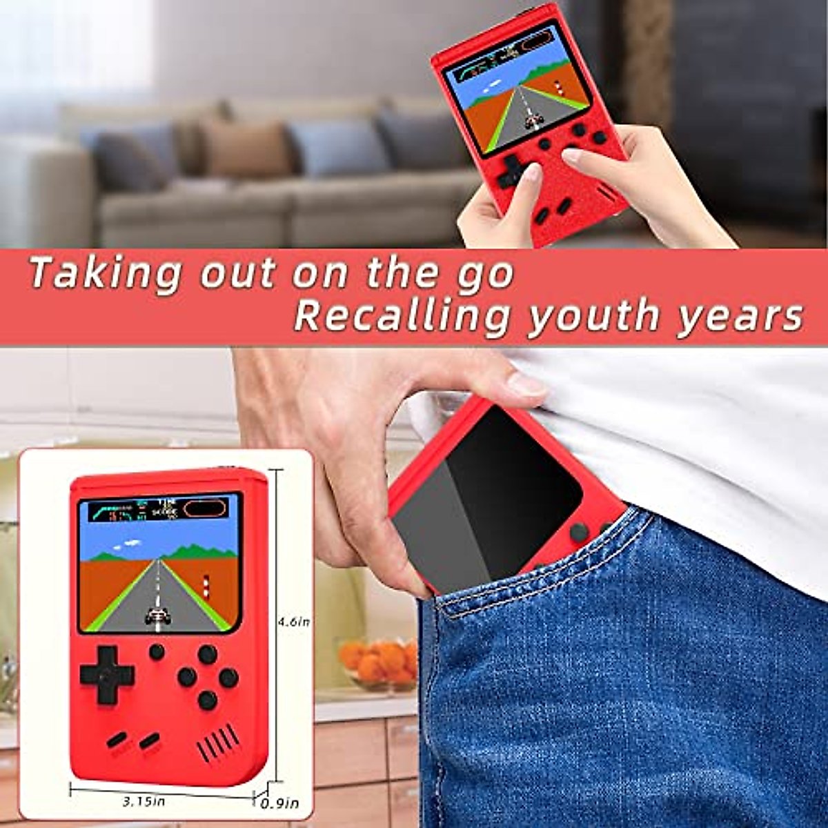 Retro Handheld Game Console for Kids, Portable Mini Hand Held Video Game Console Built in 500 Classic FC Games 3.0-inch Color Screen Support Two Players and TV Output (Red)