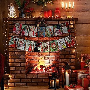 2 Pcs Black Santa Decorations African American Santa Claus Christmas Banner Vintage Christmas Bunting Retro Xmas Art Picture for Fireplace Mantel Home Office Party