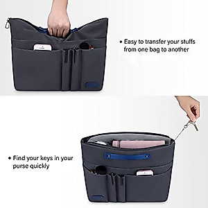 HyFanStr Purse Organizer Insert for Handbags,Tote Bag Organizer Insert Zipper Bag for Women, Handbag Organizer Inside Liner with 15 Pockets, Gray L