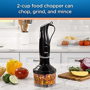 Oster Food Prep Kit Small Kitchen Appliance with Immersion Hand Blender, Electric Knife, and 2 Cup Mini Food Vegetable Chopper, Black