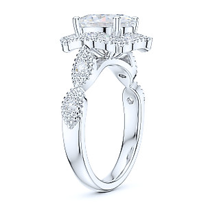 PRSTANI Sterling Silver Vintage Milgrain 2CT Oval Cut Genuine Moissanite Promise Ring Halo Engagement Ring (7)