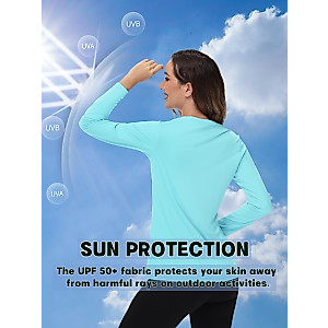 TACVASEN Workout Shirts for Women UPF 50+ Running Shirts Womens Dry Fit Fishing Hiking Shirts Long Sleeve Rash Guard T-Shirt Lake Blue