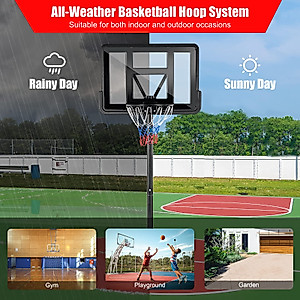 GYMAX Basketball Hoop Outdoor, 4.25 Ft to 10Ft Adjustable Basketball Goal with 44’’ Backboard & 18’’ Basket, All Weather Portable Basketball Stand w/Wheels, for Kids Youth Adult, Indoor Gym, Driveway