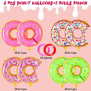 Donut Balloon Party Decoration, 8 Pcs Large Doughnut Foil Mylar Balloons, Candy Sprinkle Balloons for Donut Themed Birthday Party Donut Grow up Party Baby Shower