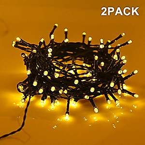 Solar String Lights Christmas Lights 100-LED 39ft 8-Lighting Modes, Waterproof, Fairy Lights for Garden, Patio, Fence, Holiday, Party, Balcony Decorations (2 Pack, Warm White)
