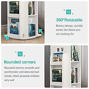 Nisorpa Rotating Bookshelf 360 Display Floor Standing Bookcase Spinning Shelf Storage Rack Freestanding Storage Organizer Holder Book Rack for Kids&Adults Multi-Functional Bookshelf Organizer
