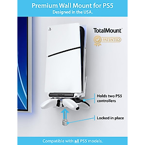 TotalMount Wall Mount for All PS5 Models – Bonus: Holds Two Controllers (Compatible with All PS5 Models Including Slim, Pro, and Original)