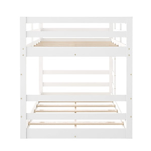 P PURLOVE Wood Low Bunk Bed Twin Over Twin Bunk Bed for Kids Low Loft Bed and Floor Bed for Kids Teens, Wood Slat Included, No Box Spring Need