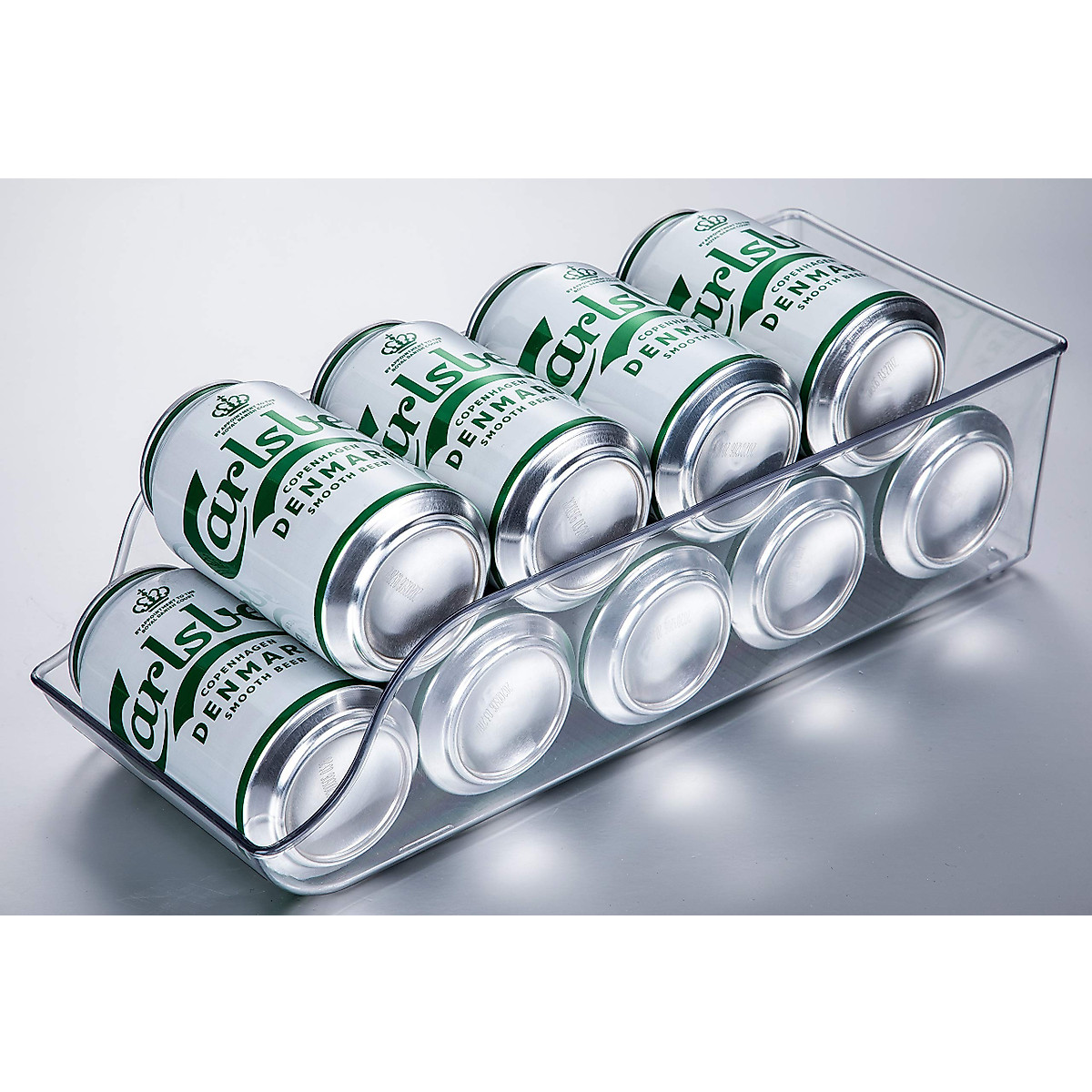 Set of 2 - JinaMart Refrigerator Organizer Bin Pop Soda Can Beverage Holder for Fridge, Kitchen, Countertops, Cabinets - Clear Plastic Can Dispenser and Canned Food Pantry Storage Rack (Without Lid)