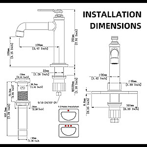 NEWATER Single-Handle Brass Bathroom Sink Faucet One Hole Deck Mount Vanity Faucets Basin Mixer Tap Rv Commercial Lavatory Faucet with Metal Pop Up Drain & Supply Lines，Matte Black