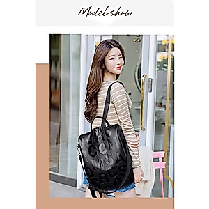 Multipurpose PU Leather Women Anti Theft Backpack Purse Travel Fashion Handbag Ladies Shoulder Bag (Black letters)