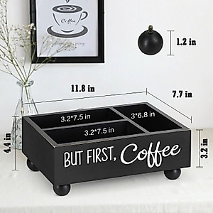 MEMOORIAL Wooden Coffee Station Organizer with 4 Round Legs, Coffee Bar Accessories Organizer for Countertop, Coffee Pods Holder Basket, Coffee Tea Bag Cup Lid Storage Box for Coffee Lover, Black…