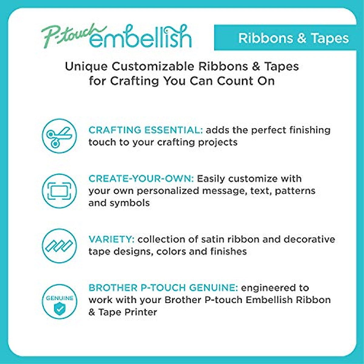 Brother P-touch Embellish Black Print on Pastel Pink Tape TZEMQE31M – ~½” Wide x 13.1’ Long for use with P-touch Embellish Ribbon & Tape Printer