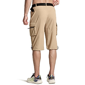 Pausel Men's Hiking Cargo Shorts Big and Tall Summer Capri Pants Travel Shorts with Zipper Pockets for Golf Fishing Camping Khaki 4XL