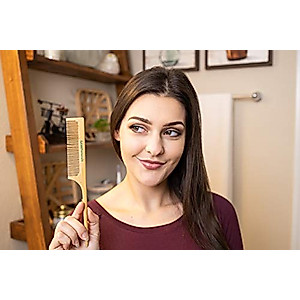 GranNaturals Wooden Rat Tail Comb - Hair Tool with Fine Teeth for Teasing Strands & Post Styling - Peach Rattail Wood Pick Handle for Sectioning & Parting - Perfect for Professional & Personal Use