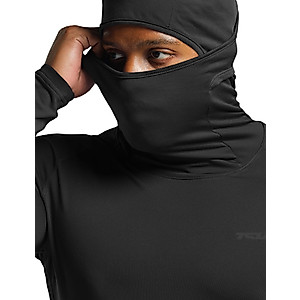 TSLA Men's Thermal Compression Shirts Hoodie with Mask, Long Sleeve Winter Sports Base Layer Top, Active Running Shirt, Heatlock Hoodie Black, Large