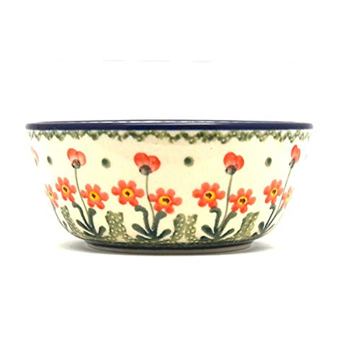 Polish Pottery Bowl - Ice Cream/Dessert - Peach Spring Daisy