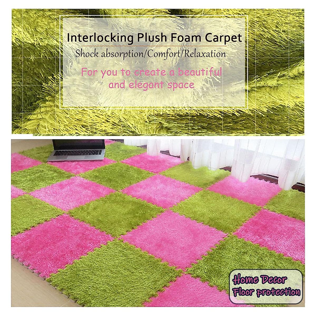 60 Pcs Square Interlocking Carpet Tiles,Plush Puzzle Foam Floor Mats,Splicing Area Rug,Keep Warm,Bedroom,Playroom,Parlor,1x1 Ft(Color:White+Pink+Gray)
