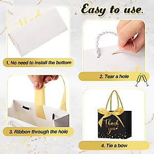 Jetec 45 Pcs Mini Paper Gift Bag Bulk 5.5x4.7x2.5'' Thank You Gift Bag with Handle Small Favor Bag with Bow Ribbon for Christmas Wedding Baby Bridal Shower Birthday Party(Black/gold)