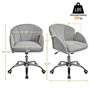Topeakmart Cute Desk Chair for Home Office Makeup Vanity Chair with Armrests for Bedroom Modern Swivel Rolling Chair for Women Light Gray