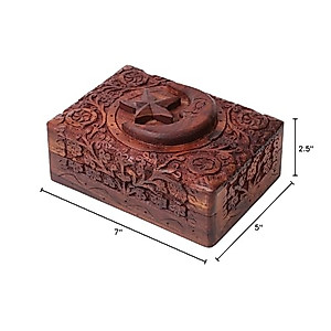 Artisans Of India Wooden Trinket Box 7 x 5 inches Sheesham Wood Jewelry Organizer Keepsake Box Treasure Chest Trinket Holder Watch Box Storage Box Beautifully Carved in Moon Theme