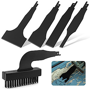 JIANWEI 5PCS Reciprocating Saw Spatula Brush Set, Nylon Wire Abrasive Brushes Reciprocating Blade Saw Cleaning Tool for Tile Cleaning, Floor Mud Cleaning, Wall Putty Removal(Black)