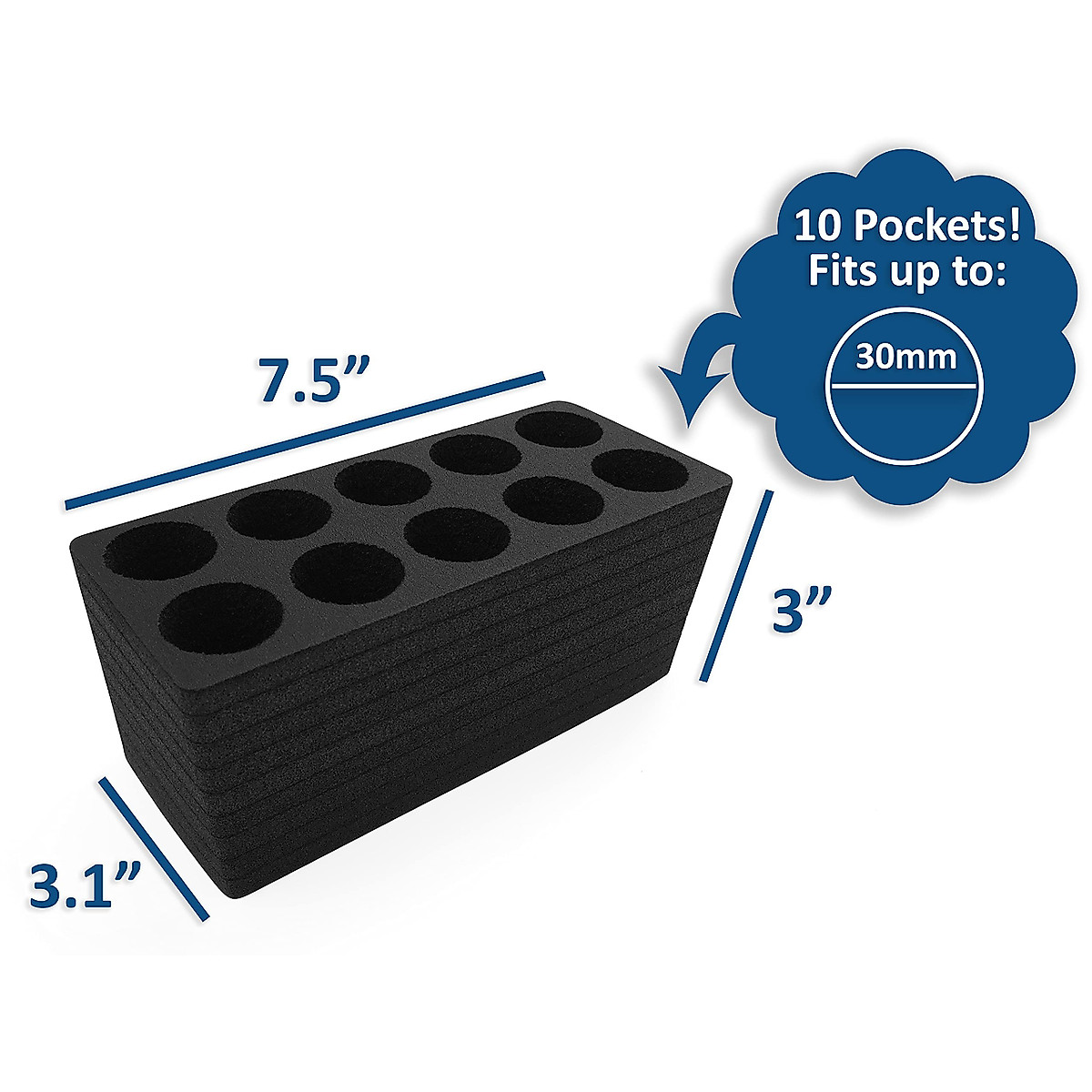 Polar Whale Test Tube Organizer Black Foam Storage Rack Stand Transport Holds 10 Tubes Fits up to 30mm Diameter Tubes