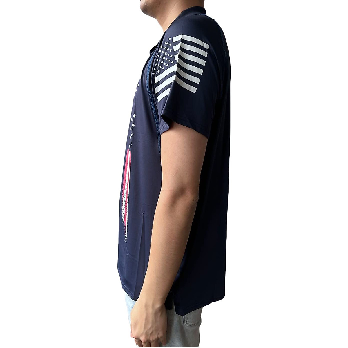 HARGLESMAN Men's Quick Dry Performance Short Sleeve Tactical Patriotic Polo T Shirt Tops Summer 1776 Printed Sports Casual Tees for Golf Tennis Paintball Activewear Navyblue L