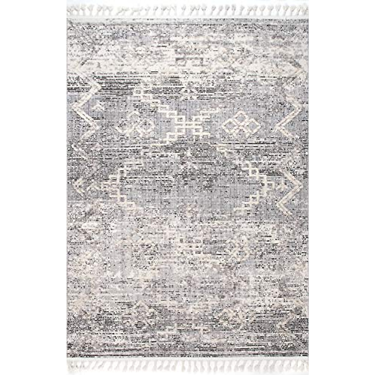 nuLOOM Roxy Textured Diamond Tassel Area Rug, 6' 7" x 9', Grey