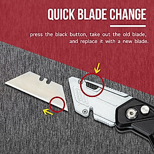 KATA 2-Pack Heavy Duty Utility Knife, Quick Change Blade, Retractable and Folding Box Cutter for Cartons, Cardboard and Boxes With 10pcs SK5 Sharp Blades Included, Blade Storage Design, Red