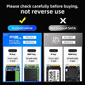 AOJUE M.2 NVME SSD Enclosure Adapter, USB 3.1 Gen 2 (10 Gbps)(USB3.0 Compatible) to NVME PCI-E M-Key Solid State Drive External Enclosure (Fits only NVMe PCIe 2242/2260/2280)-DM201PUA (Black)