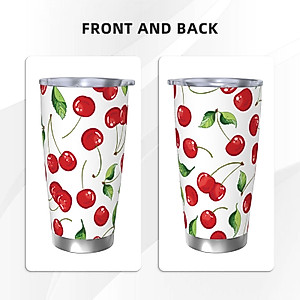 CHASOEA Cherry Tumbler 20oz Fruit Stainless Steel Insulated Tumblers with Lid and Straw Fruits Travel Coffee Mug Wine Tea Cups Water Bottle Cherry Gifts for Women
