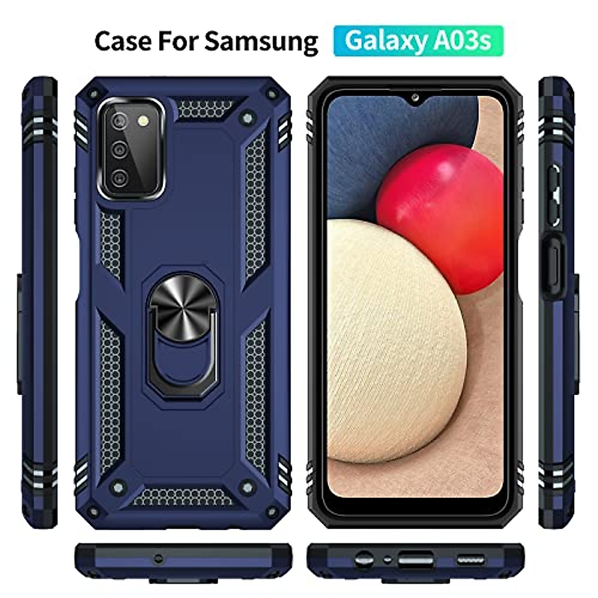 SKTGSLAMY for Samsung Galaxy A03S Case,Galaxy A03S Phone Case with Screen Protector,[Military Grade] 16ft. Drop Tested Cover with Magnetic Kickstand Car Mount Protective Case for Galaxy A03S, Blue