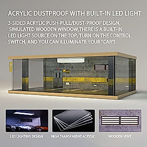 SIKIVOT Model Car Display Case，Model Car Parking Lot Garage，Display Case for 1/32 Diecast Cars，4 Parking Space with LED Light and Acrylic Cover (7334D5)