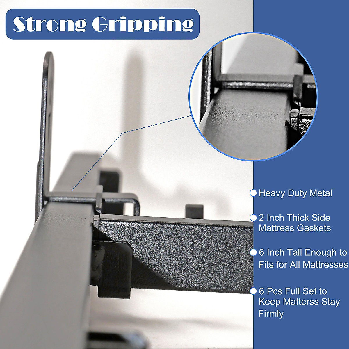 Mattress Gaskets for Metal Bed Frame Non Slip Mattress Holder Mattress Stoppers to Prevent Sliding 6pcs Anti-Slip Baffle Extra Heavy Duty Mattress Retainer Bar for Adjustable Bed