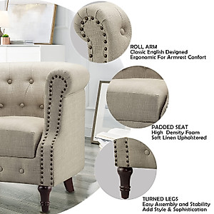 Rosevera Chancy Accent Chairs,Comfy Club Barrel Modern Armchair with Soft Living Room Readingroom,Bedroom Seating, Standard, Natural