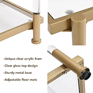 Sybrioka Glass Console Tables for Entryway Living Room, Acrylic Gold Sofa Side Table Metal Leg, Long Narrow Entryway Table with Storage for Small Space Hallway(Golden, Entryway Table)