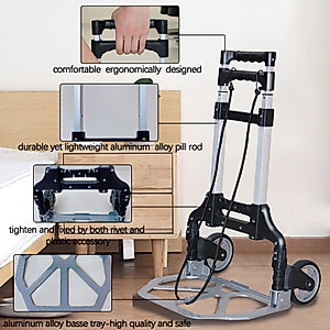 LMKOPUER Folding Hand Truck 180lbs, Portable Aluminum Luggage Hand Cart, Dolly Push Cart Trolley Cart with Wheels for Travel, Moving and Office Use