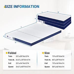 Avenco Folding Mattress Twin XL, Trifold Mattress 4 Inch Memory Foam for Guest Room/Caravan/Camping/Travel Mattress, Tri Folding Mattress Portable with Removable Cover & Non-Slip Bottom, 80"x39"x4"