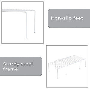 Smart Design Kitchen Storage Expandable Shelf Rack w/ Scratch Resistant Feet - Steel - Rust Resistant Finish - for Cups, Dishes, Cabinet & Pantry Organization - Kitchen (16 x 32.5) [White]