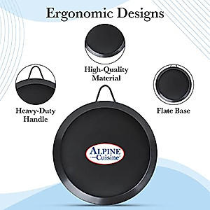 Alpine Cuisine Nonstick Round Comal Griddle 11-Inch - Black Carbon Steel Tortilla Comal with Single Handle - Durable, Heavy Duty Comal for Cooking - Even-Heating